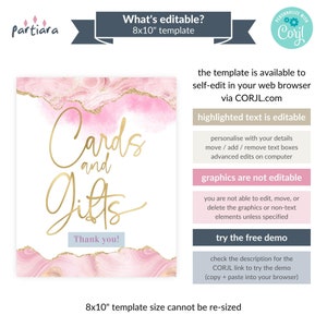 Pink Gift Table Sign, Birthday Cards and Gifts Poster Printable for ...