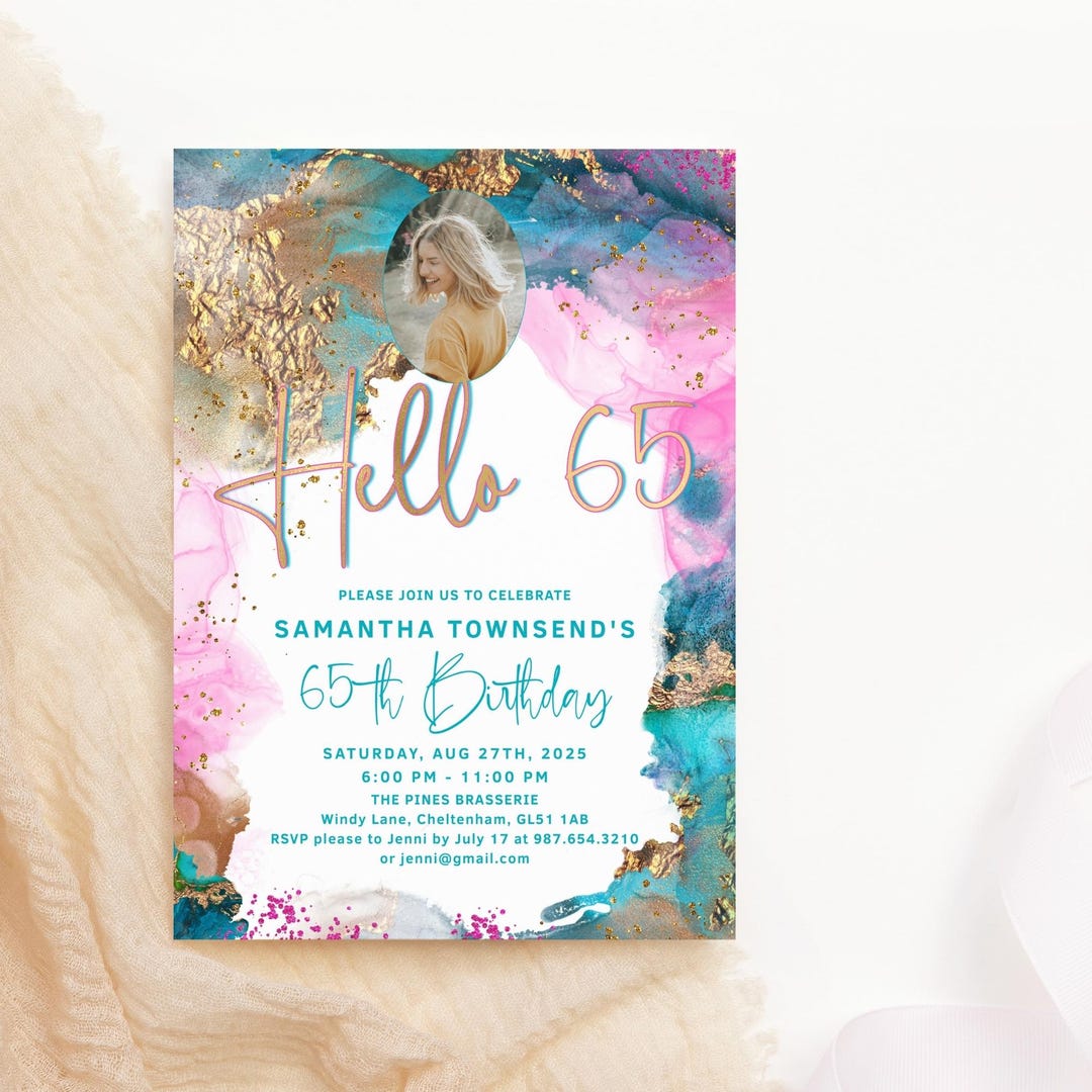 Hello 65 Invitation 65th Birthday Template for Ladies, Editable Photo ...
