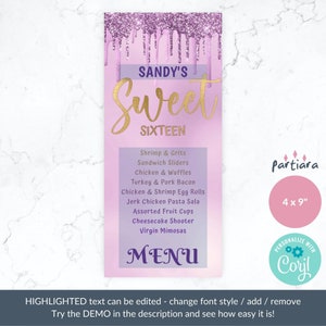 16th Birthday Menu Sweet Sixteen Dinner Party Table Menus - Etsy