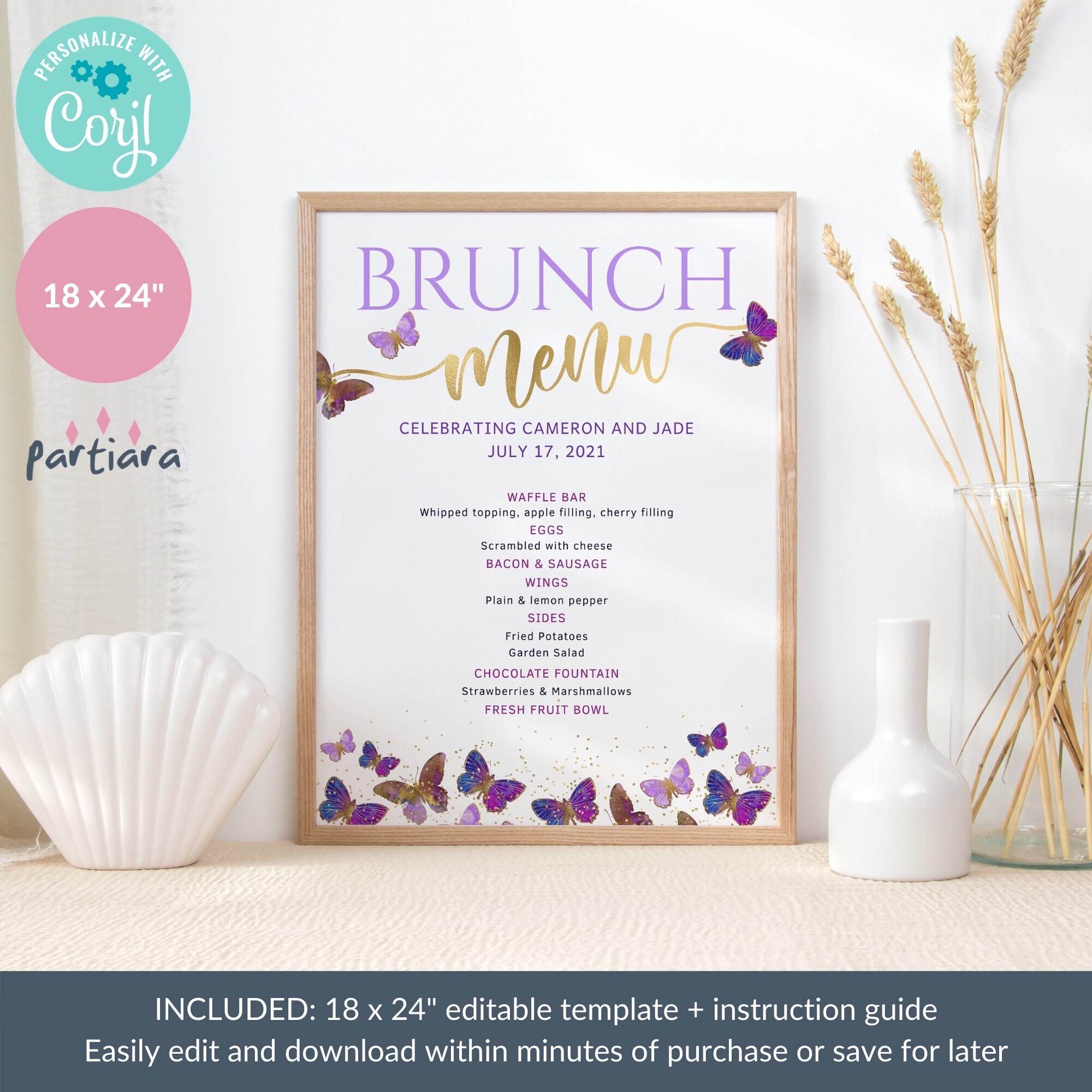 Editable Butterfly Baby Shower Brunch Menu Sign Birthday Party | Etsy