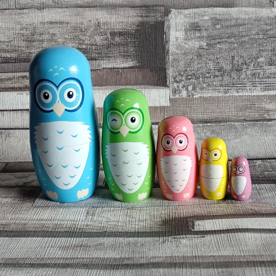 Owl Nesting Dolls: Pastel Matryoshka Set, 5 Piece - Etsy