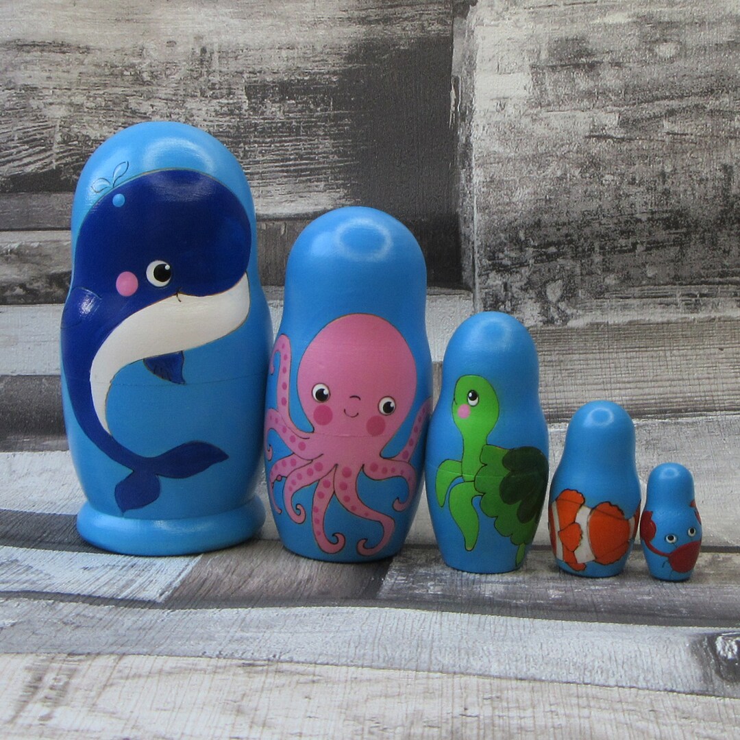 Cute Seaworld Nesting Dolls 5 Piece Handmade, Handpainted Gift - Etsy