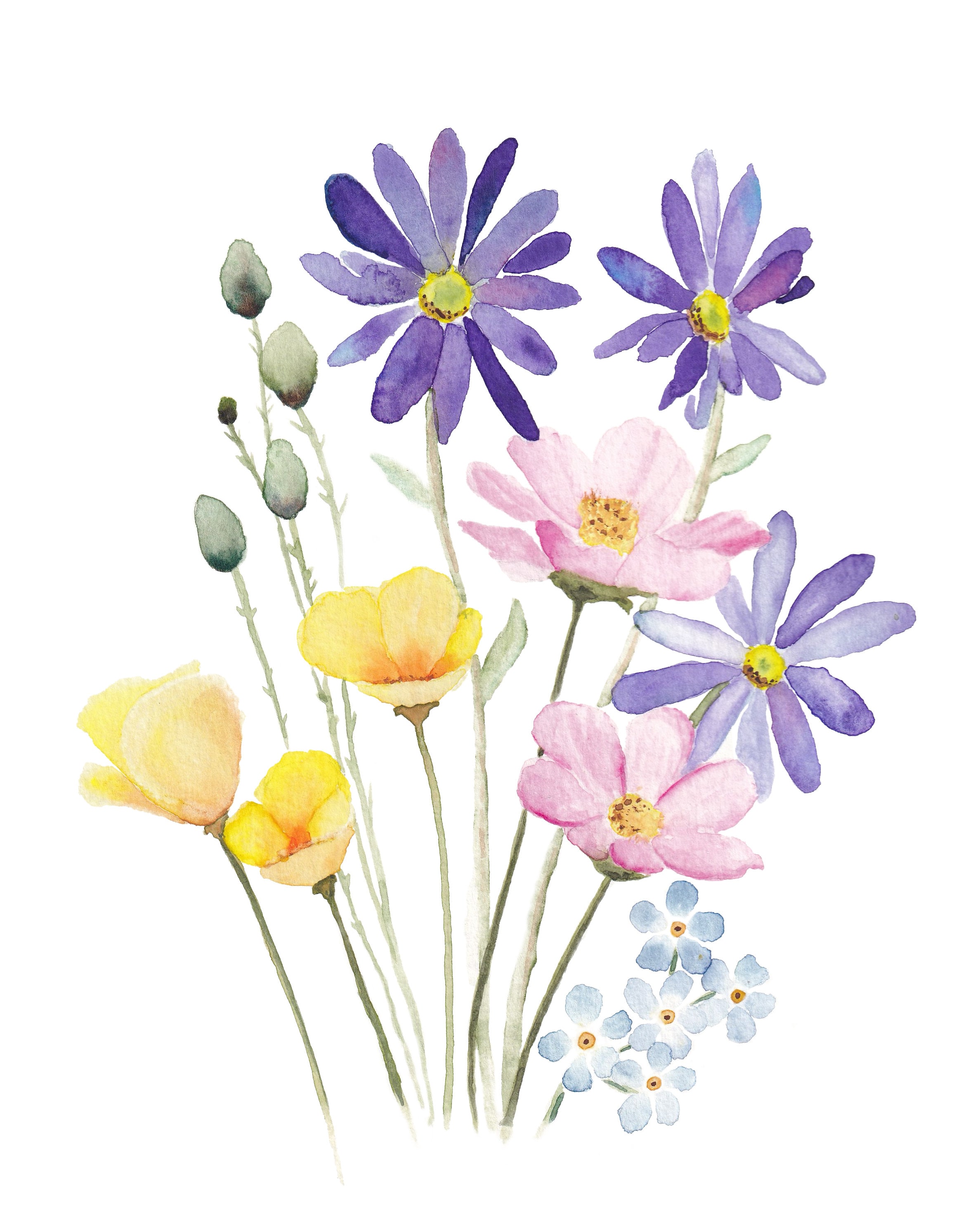 Digital Wildflower Watercolor Download - Etsy