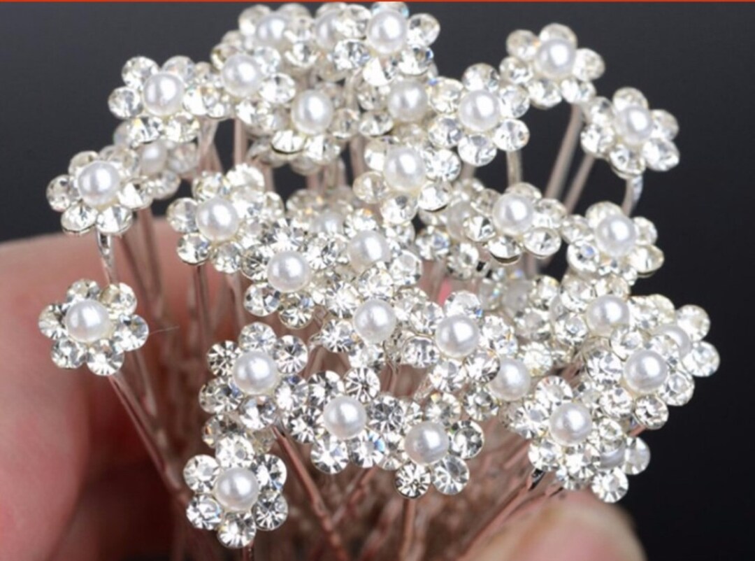 Set of Crystal Pearl Small Flower Hair Pins Hair Sticks Hair ...