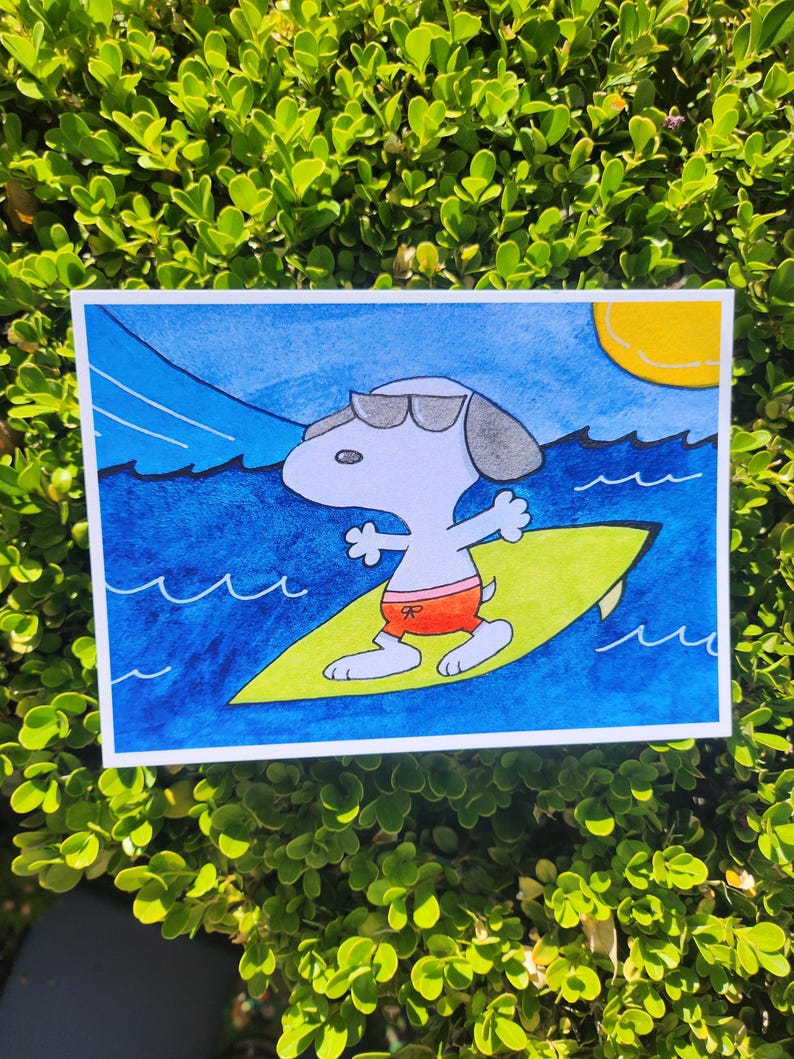 Summertime Snoopy Fanart Art Print, Cute Surfing Peanuts Snoopy Art ...