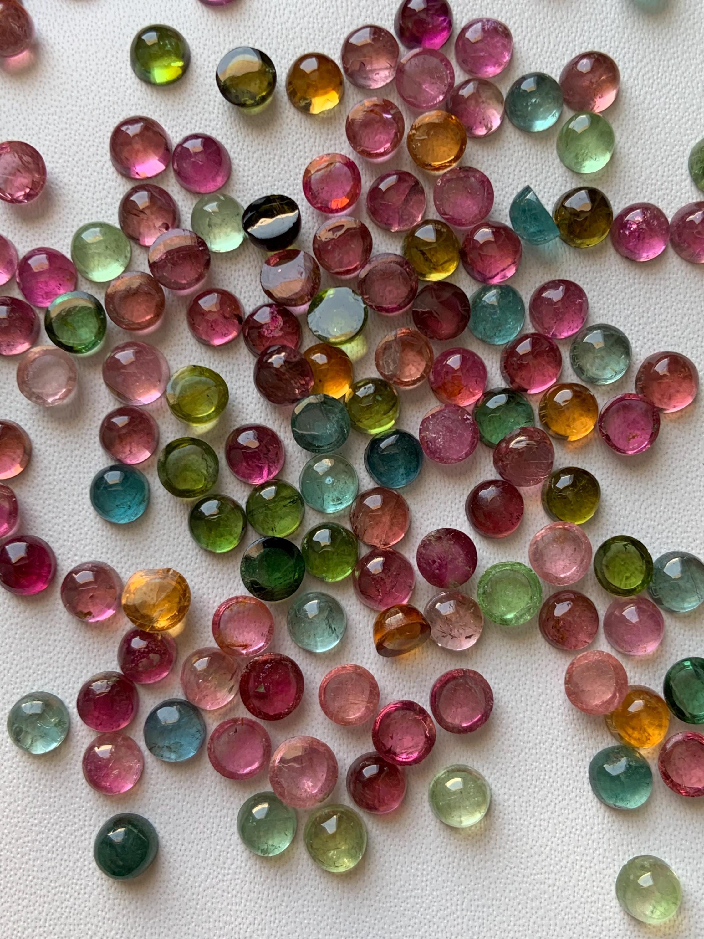 Natural Multi Tourmaline Smooth Round Gemstone Cabochon, CALIBRATED ...