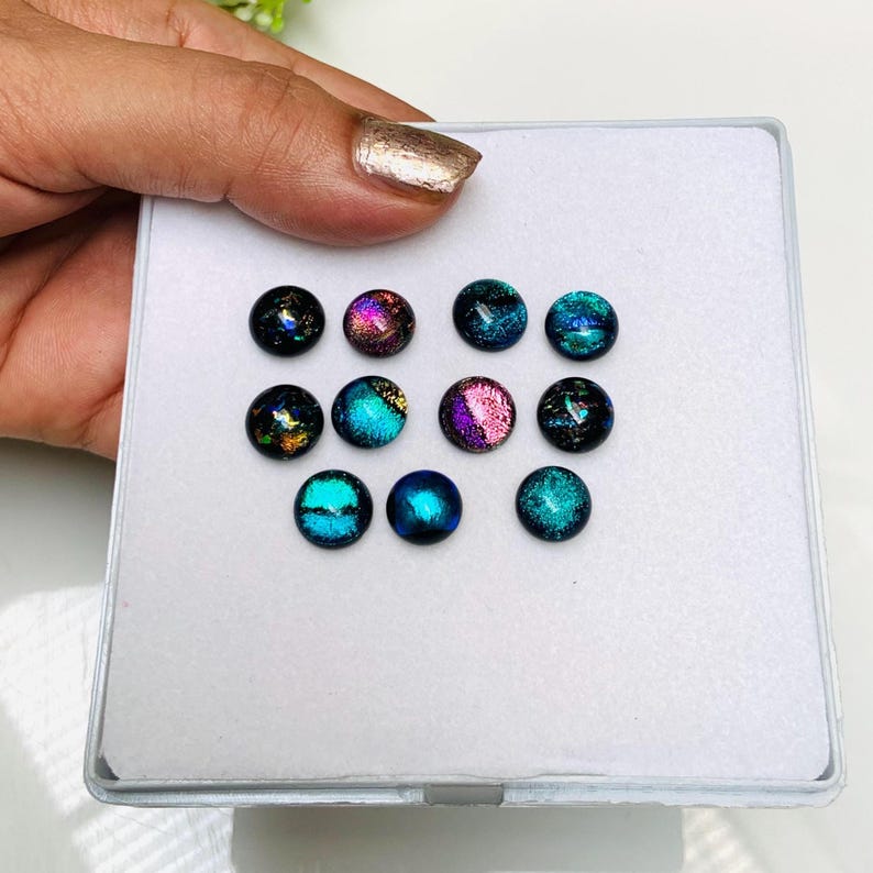 12 Pcs Dichroic Glass Cabochons, Shimmering Rainbow Stones, 10mm - Etsy