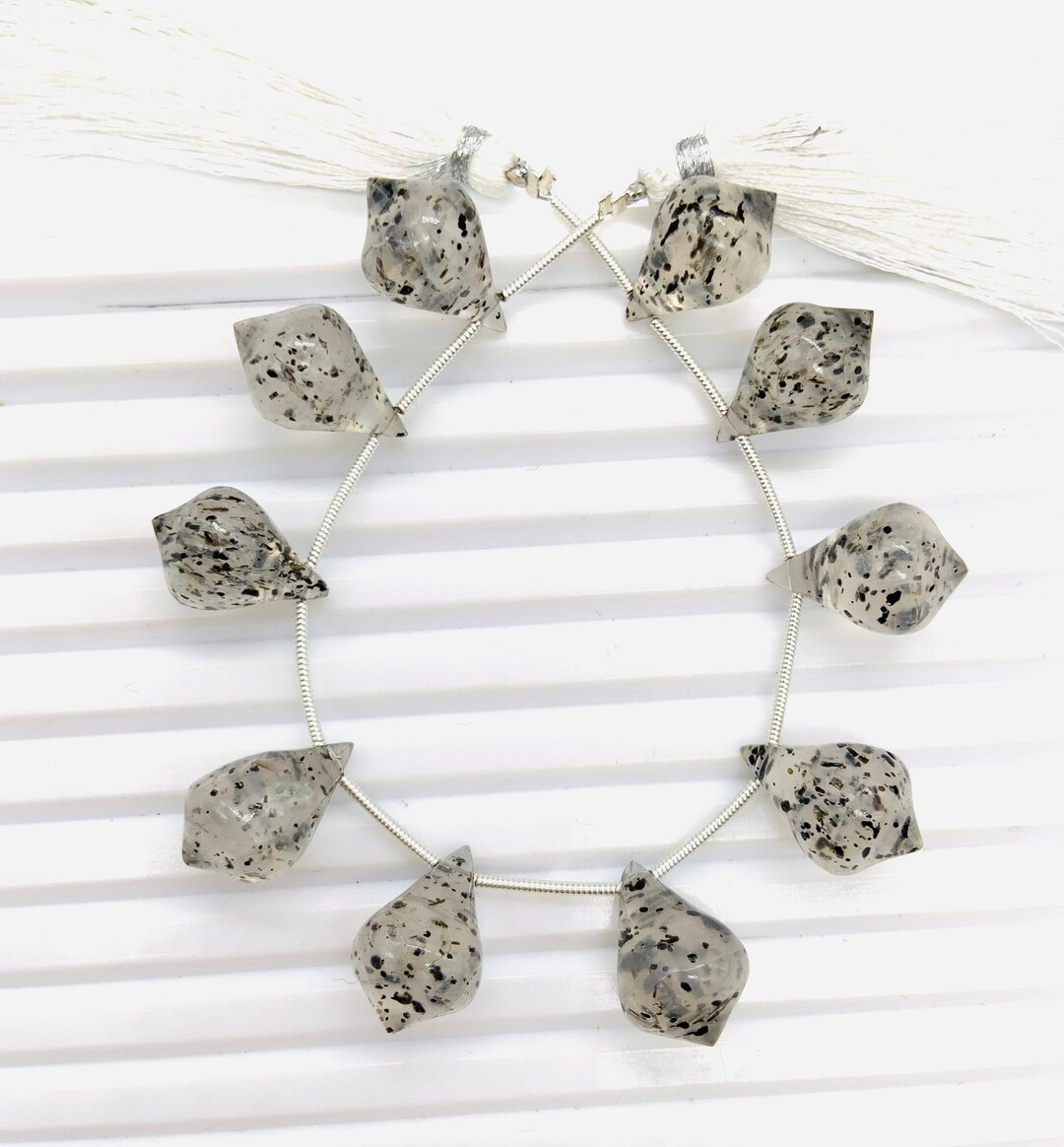 10 Pieces Natural Black Dot Quartz Trolleite Slanted Smooth Gemstone ...