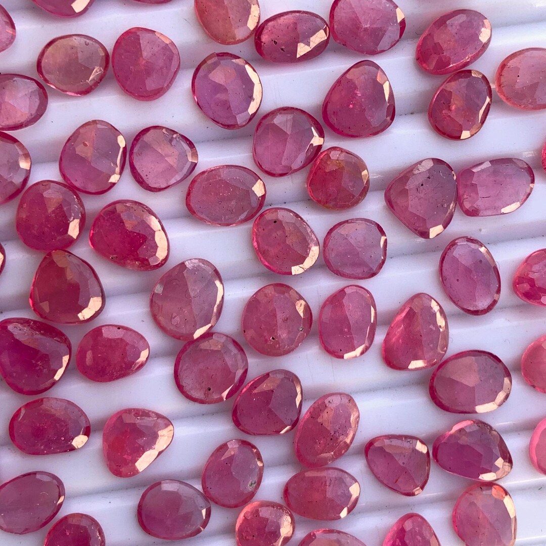 10 Pieces Natural Ruby Rose Cut Slices Cabochons, Faceted Ruby Rose Cut ...