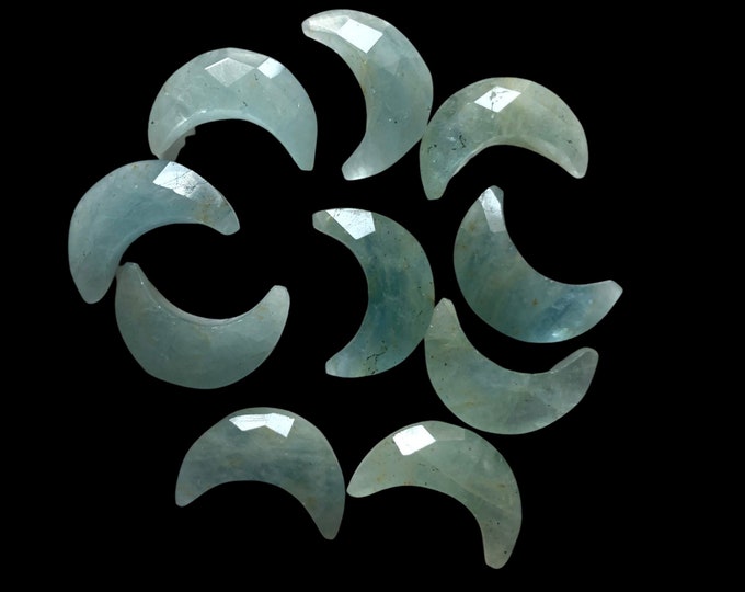 2 Pieces Natural Aquamarine Gemstone, Crescent Moon Shape Gemstone ...