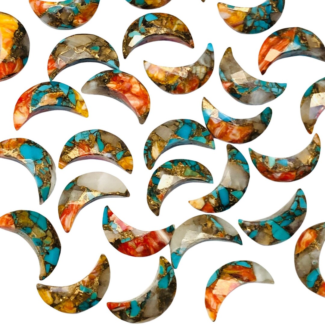 2 Pieces Spiny Oyster Copper Turquoise Moon , Crescent Moon Shape ...