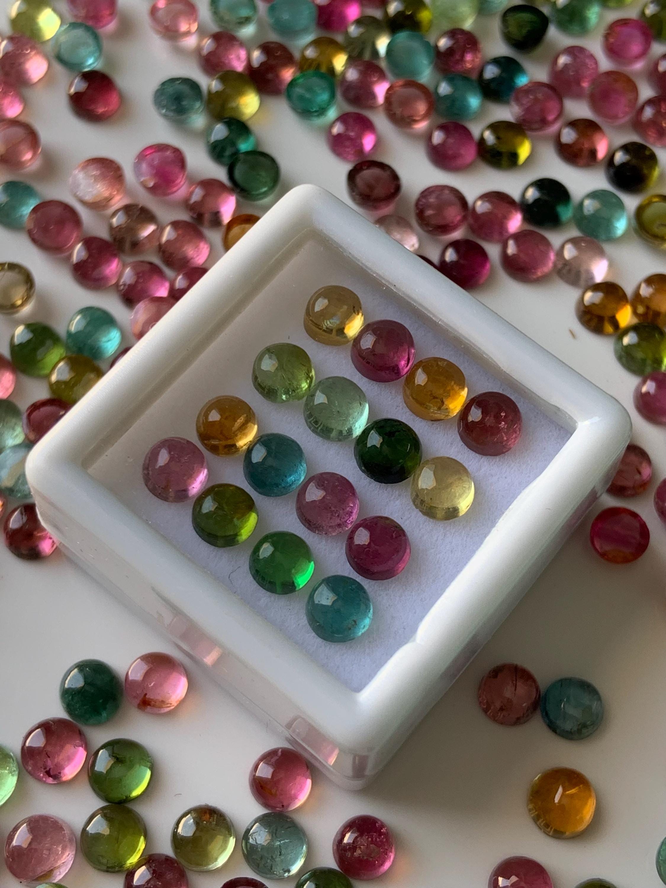 Natural Multi Tourmaline Smooth Round Gemstone Cabochon, CALIBRATED ...