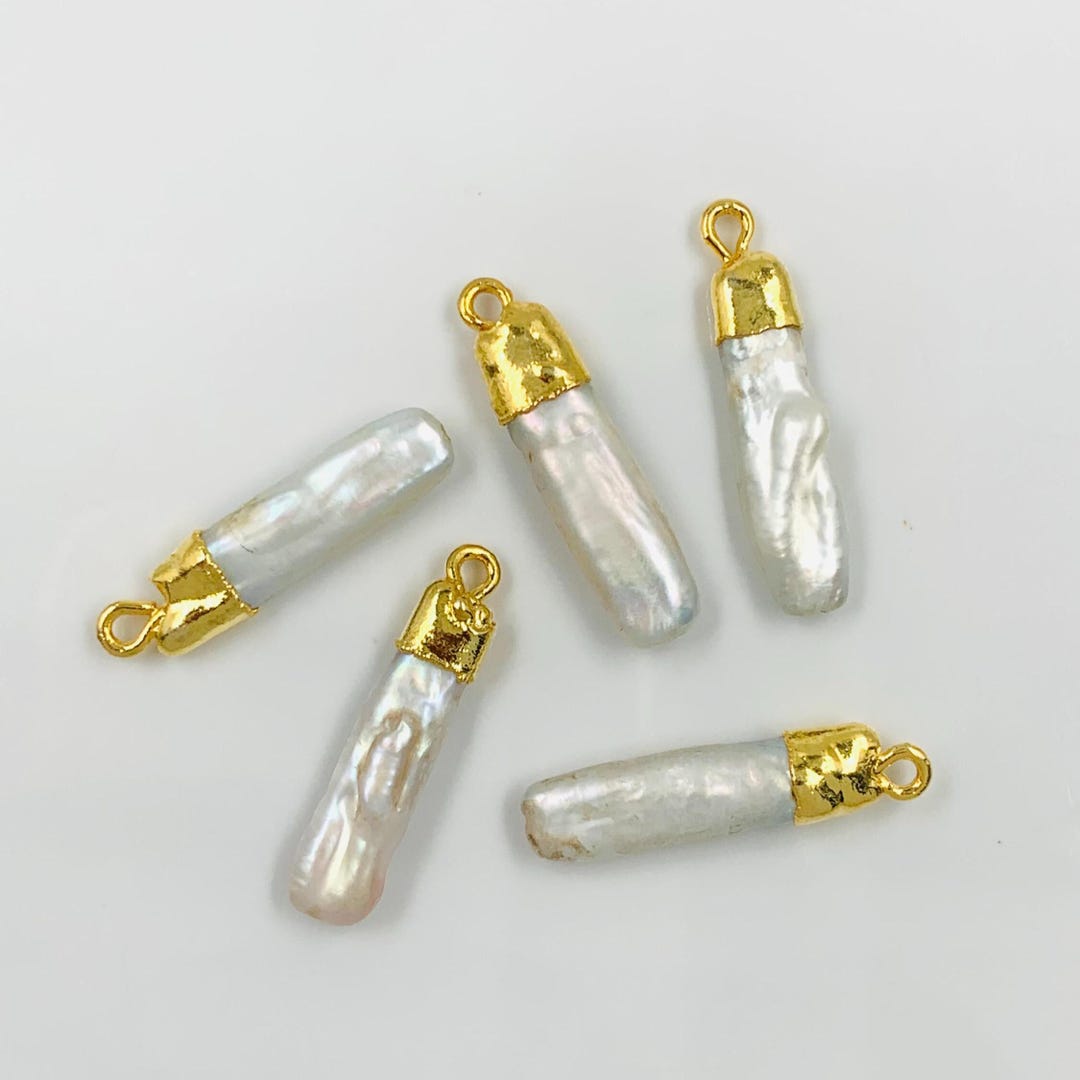 5 Pcs Natural White Pearl Barque Shape Gold Bezel Connector Dainty ...