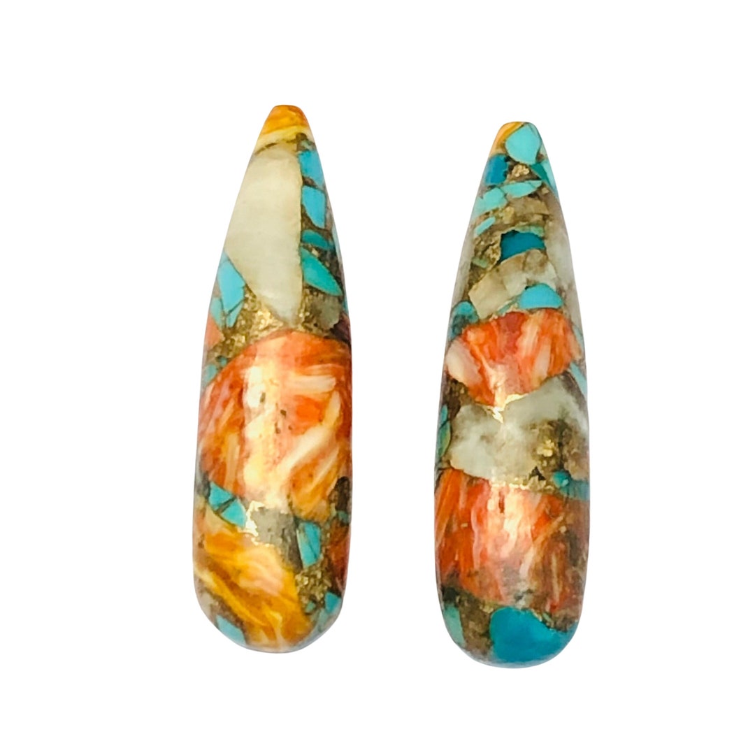 1 Pair Spiny Oyster Copper Turquoise Smooth Long Drop Gemstone, Size ...