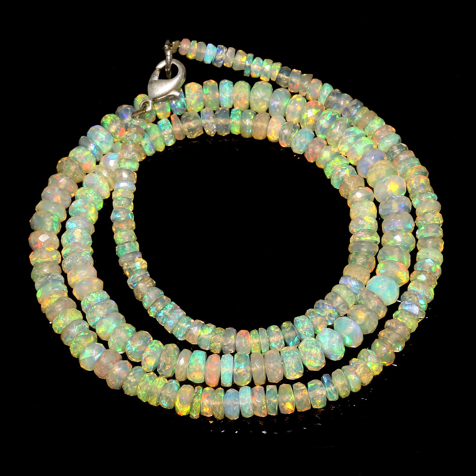 AAA+ Natural 3mm-5mm Multi Opal Necklace, Rondelle Beaded Faceted ...