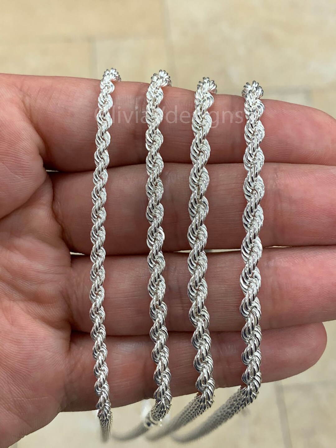 925 Sterling Silver Rope Chain Necklace 3.2mm 4mm 4.5mm 5mm - Etsy