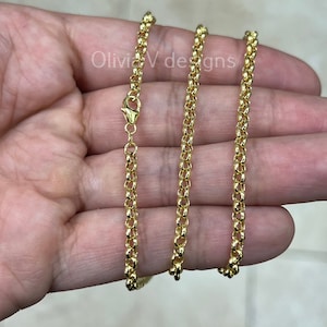 10K Solid Yellow Gold Rolo Necklace Chain 3.50mm 16'' 18'' 20'' 22'' 24 ...