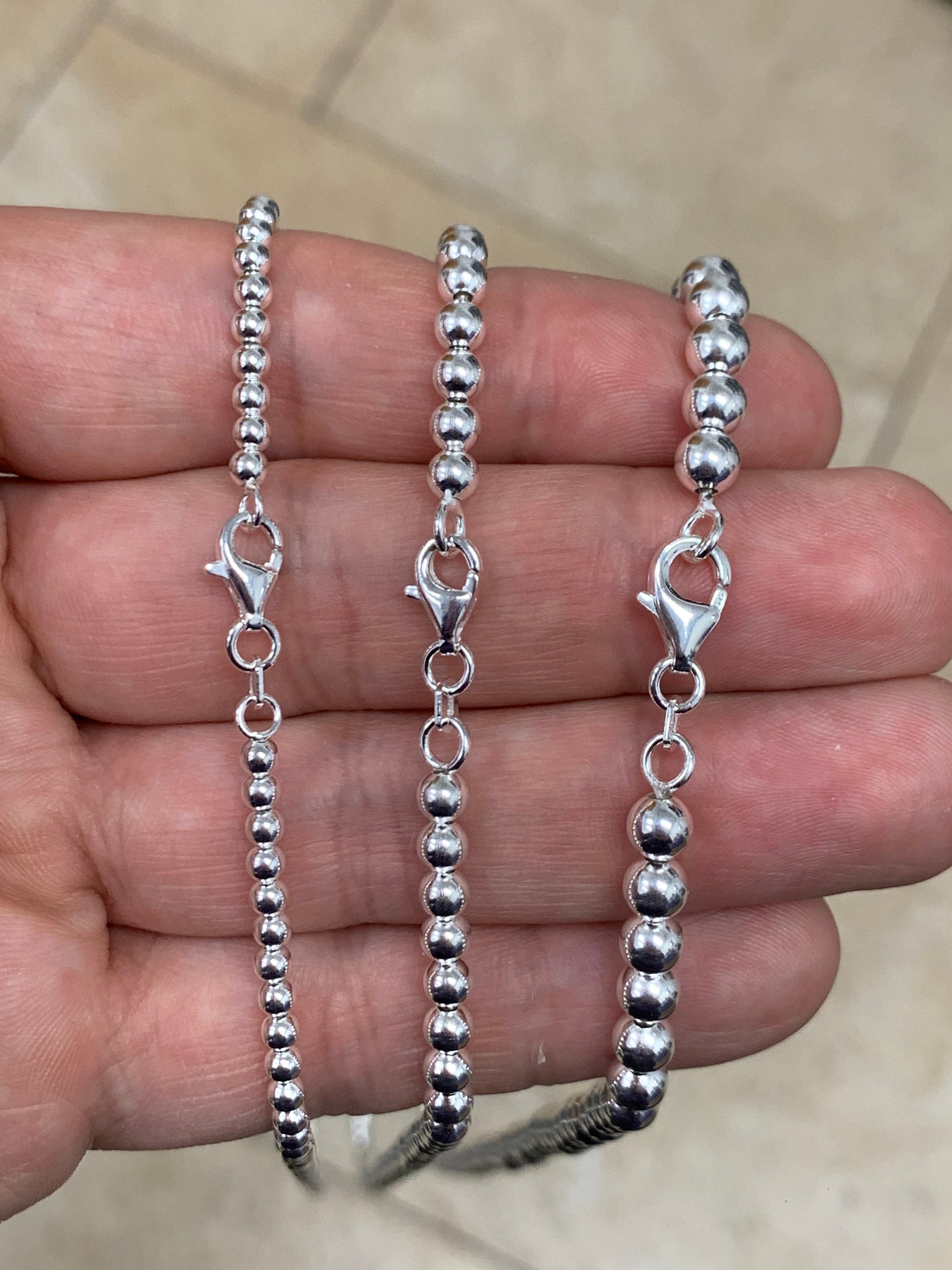 Solid 925 Sterling Silver Italian Ball Bead Chain Necklace | Etsy