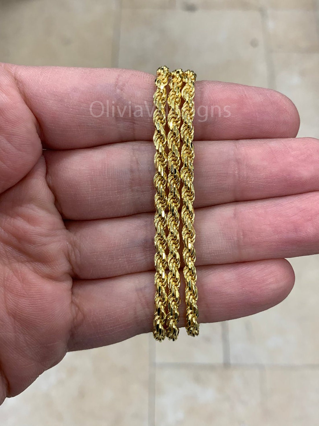 Solid 925 Sterling Silver 14K Gold Vermeil Italian Rope Chain | Etsy