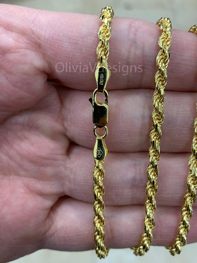 Solid 925 Sterling Silver 14K Gold Vermeil Italian Rope Chain | Etsy