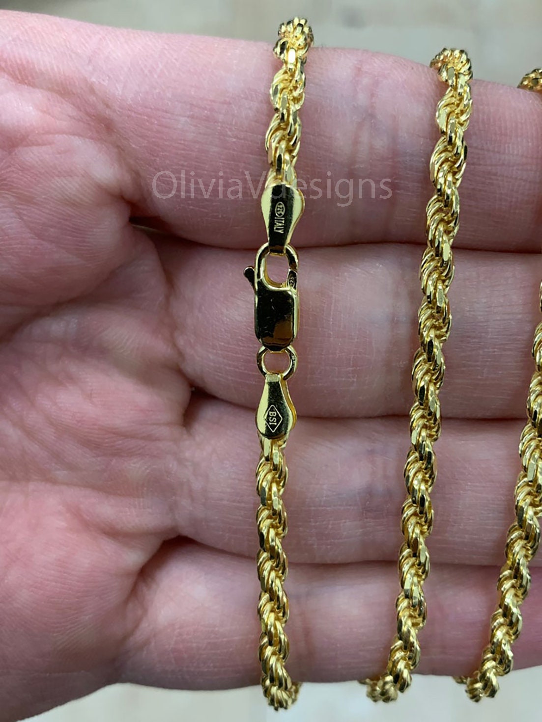 Solid 925 Sterling Silver 14K Gold Vermeil Italian Rope Chain | Etsy