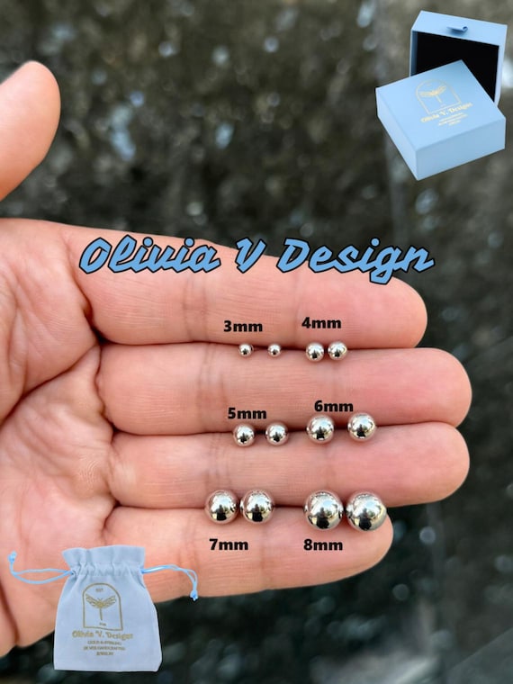 14K White Gold Ball Earrings 3MM 4MM 5MM 6MM 7MM 8MM ball Earring Studs Gold Push Back Studs Woman Kids Genuine Gold Ball Etsy