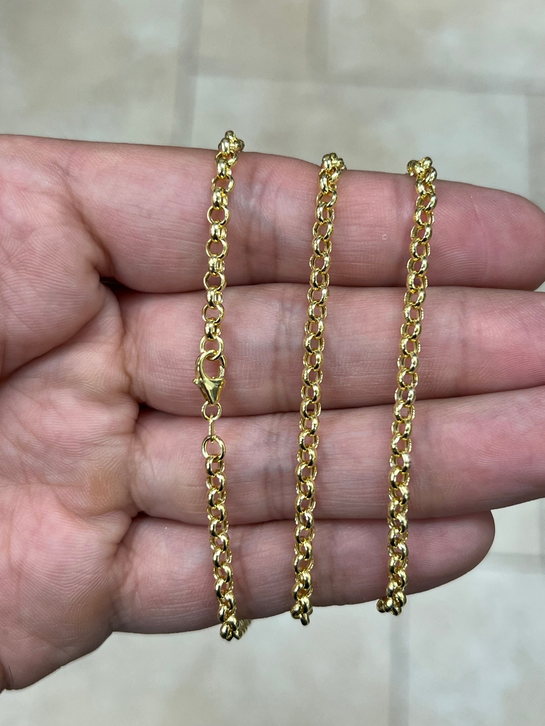 10K Solid Yellow Gold Rolo Necklace Chain 3.50mm 16'' 18'' 20'' 22'' 24 ...