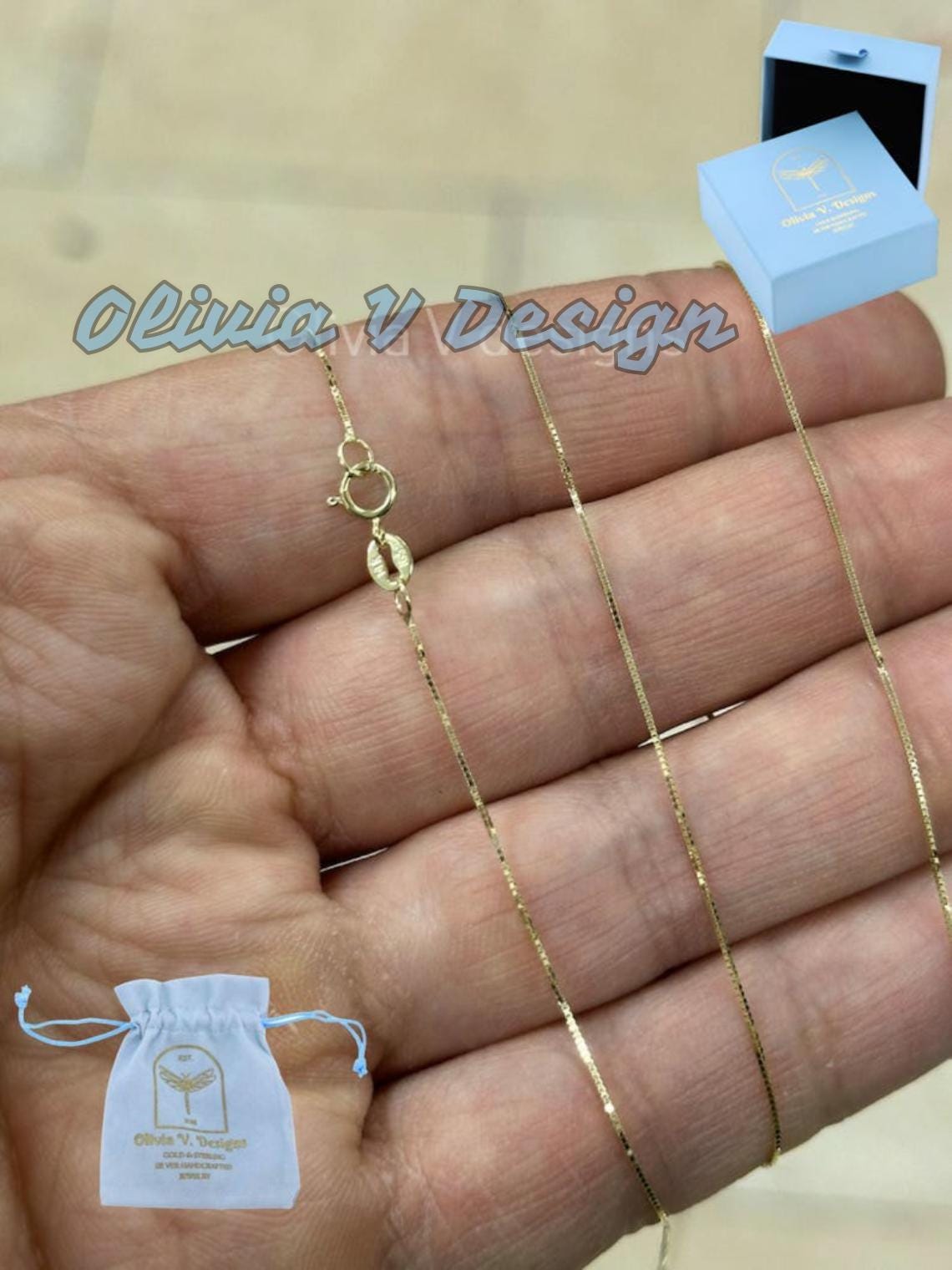 14K Solid Gold Box Chain Necklace: Dainty Layering Chain - Etsy