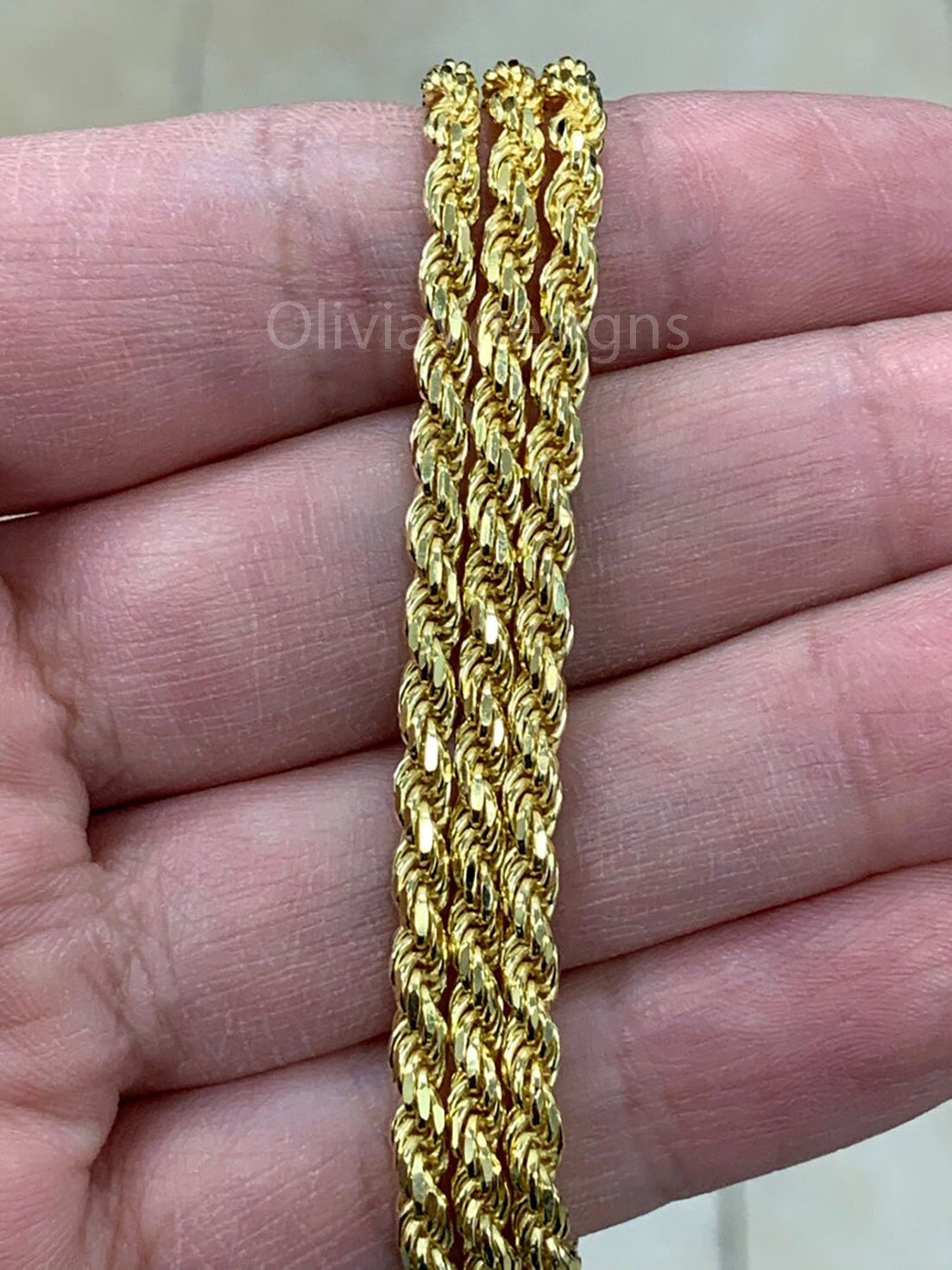 Solid 925 Sterling Silver 14K Gold Vermeil Italian Rope Chain | Etsy