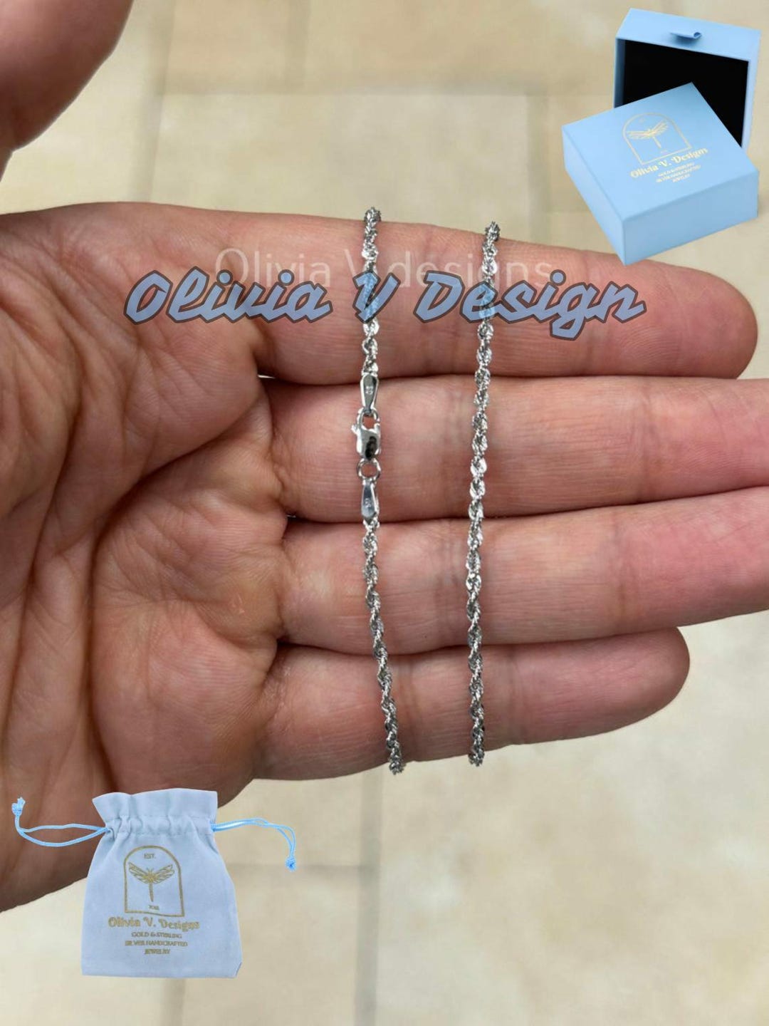 10k White Gold Sparkle Rope Chain, 2mm Necklace ,everyday Wear Chain ...