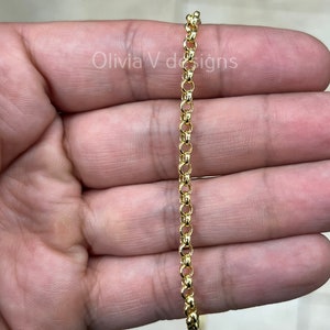 10K Solid Yellow Gold Rolo Necklace Chain 3.50mm 16'' 18'' 20'' 22'' 24 ...