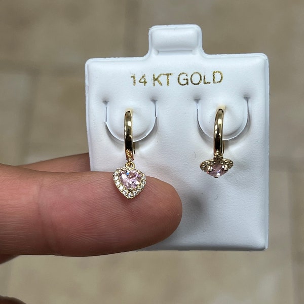 Solid Gold Pave Heart Hoop Earrings - Etsy