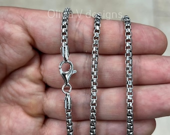 Round Box Chain, 2mm Round Box Chain, Sterling Silver Chain, .925 ...