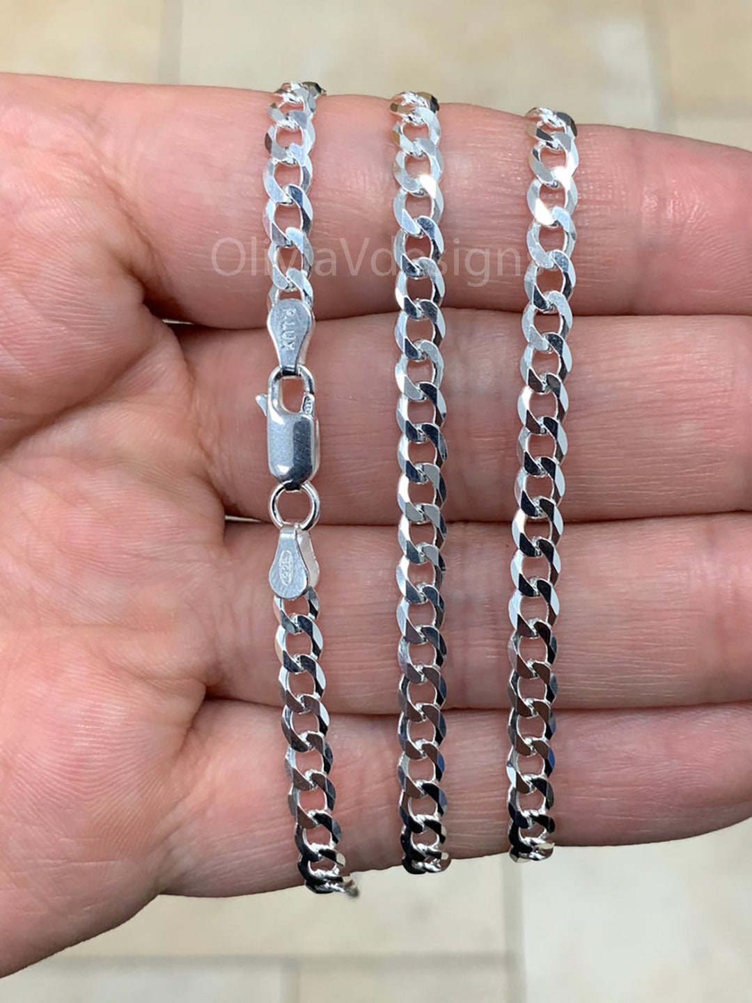 925 Solid Sterling Silver Flat Cuban Curb 4.5mm Cuban Chain Necklace 16 ...