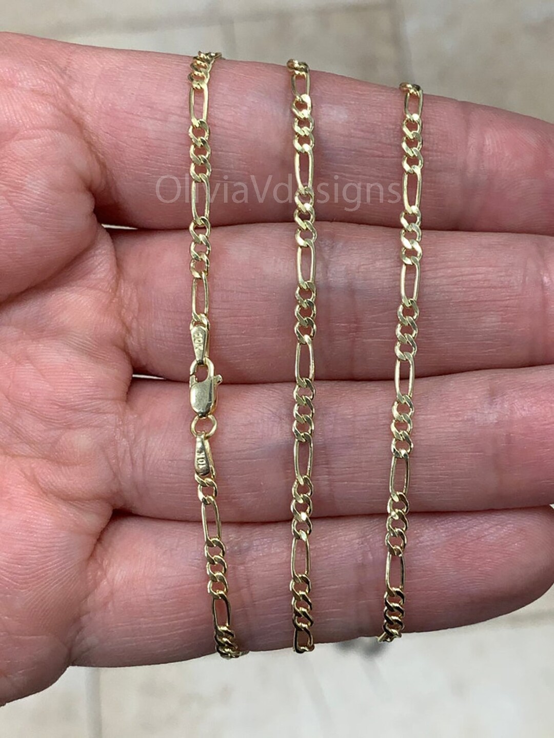 10K Yellow Gold Figaro Chain 2.30MM, 16'' 18'' 20'' 22'' 24'' 26'' 30 ...