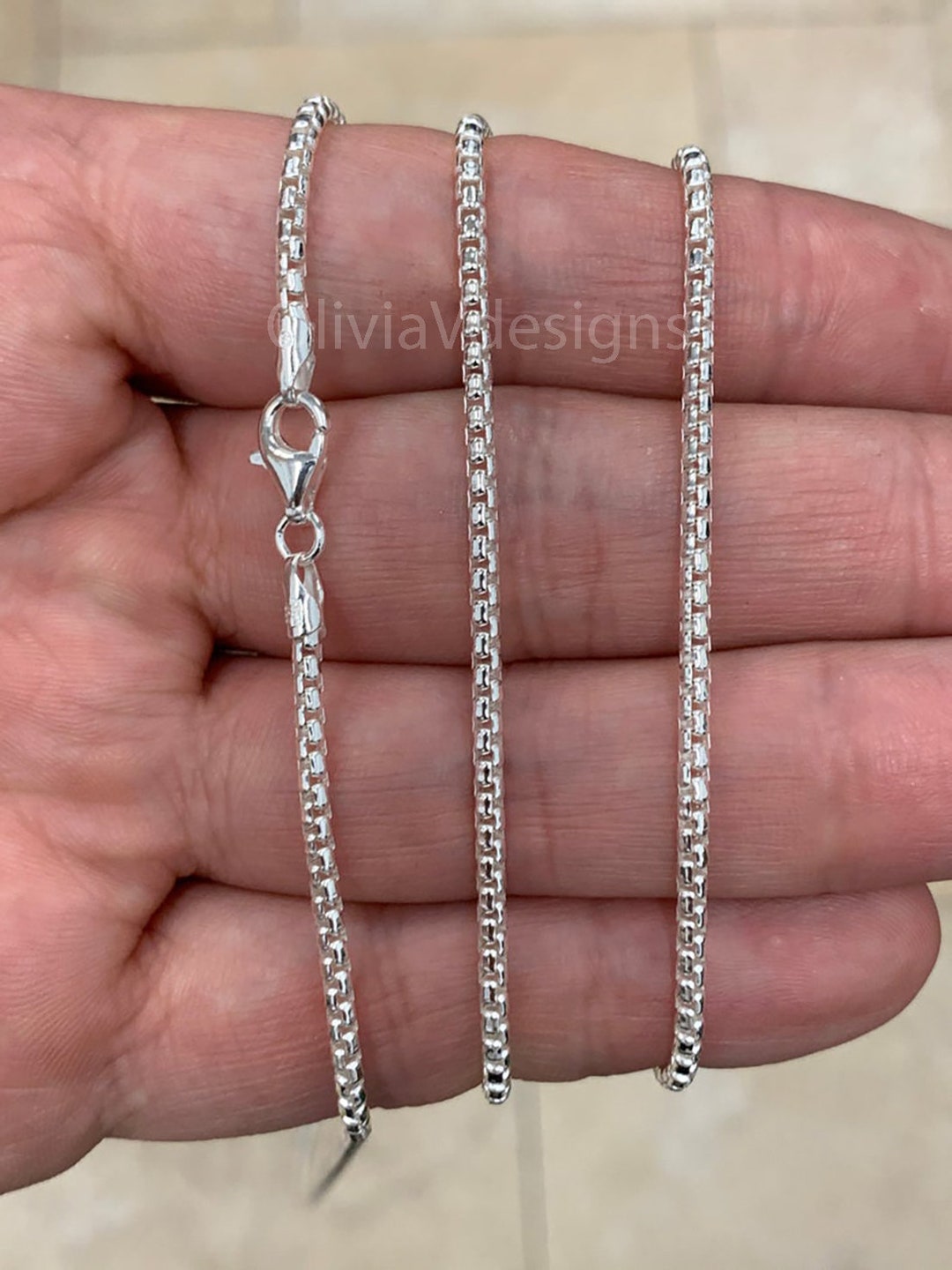 Round Box Chain, 2.2mm Round Box Chain, Sterling Silver Chain, .925 ...