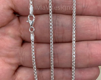 Round Box Chain, 2mm Round Box Chain, Sterling Silver Chain, .925 ...