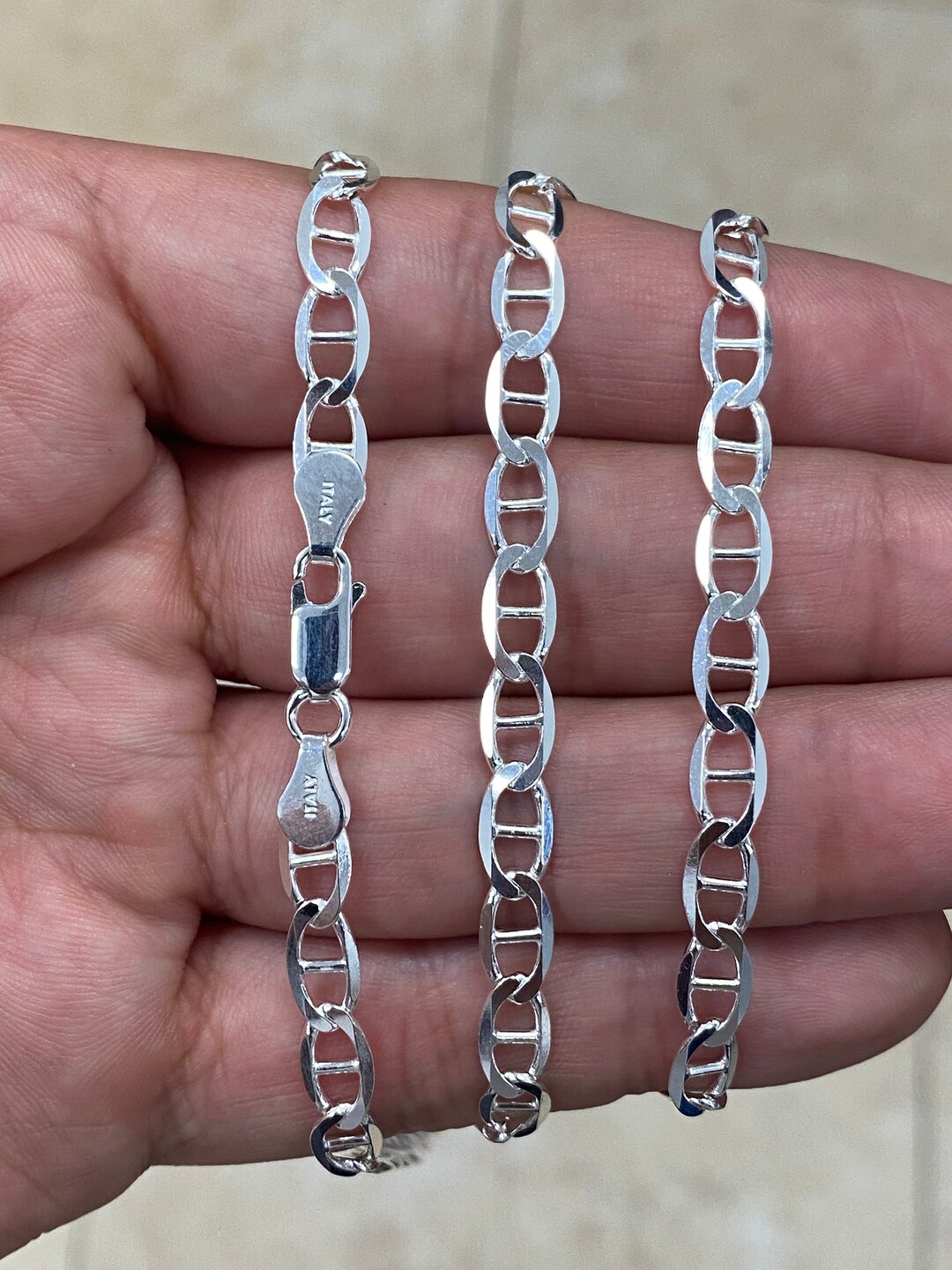 925 Sterling Silver 5.50mm Flat Mariner Link Anchor Chain Necklace ...