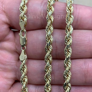 10K Solid Yellow Gold Necklace Gold Rope Chain 6mm, 10K Gold Rope Chain ...