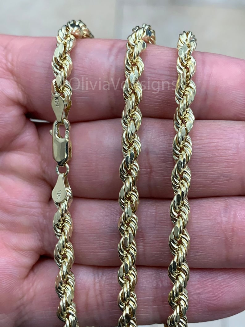 10K Solid Yellow Gold Necklace Gold Rope Chain 6mm 10K Gold | Etsy