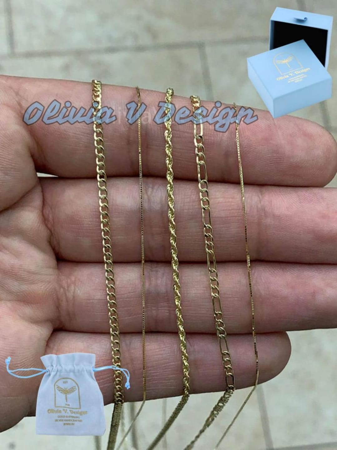 14K Yellow Gold Chain Necklace: Box, Rope, Curb, Figaro - Etsy