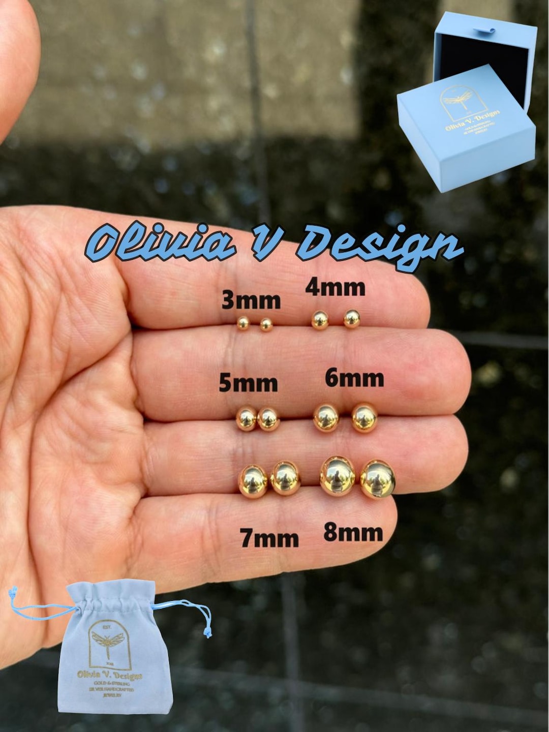 Solid 14K Gold Ball Stud Earrings: 3MM-8MM, Genuine Gold Push Backs - Etsy