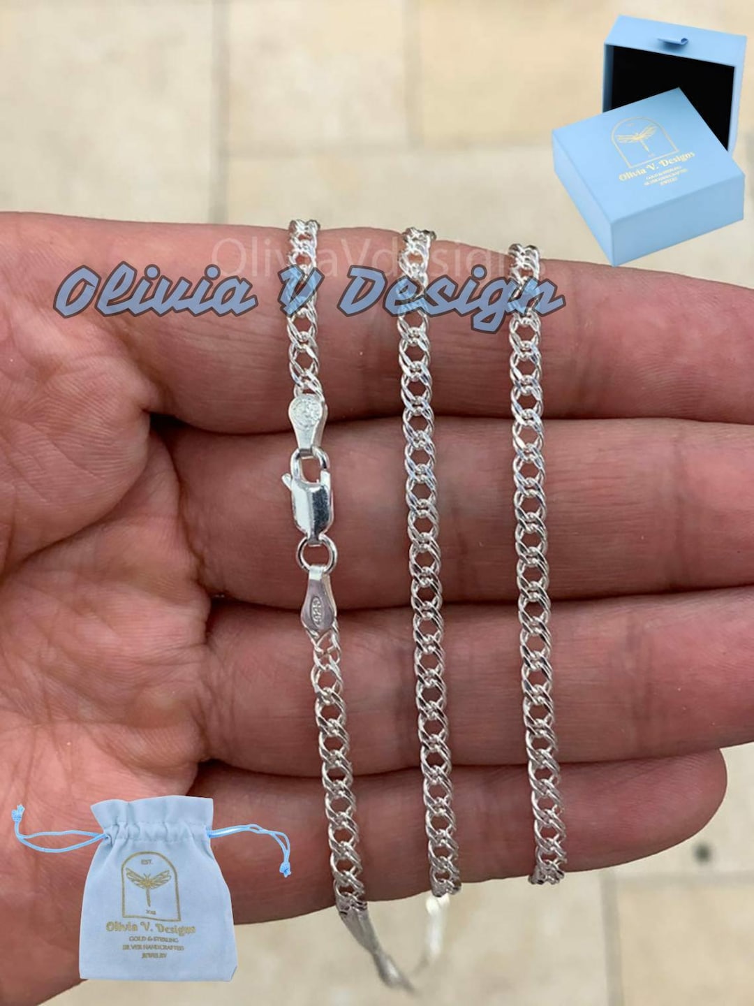 925 Sterling Silver Rambo Chain Necklace Italy 3.2mm , Lobster Clasp ...