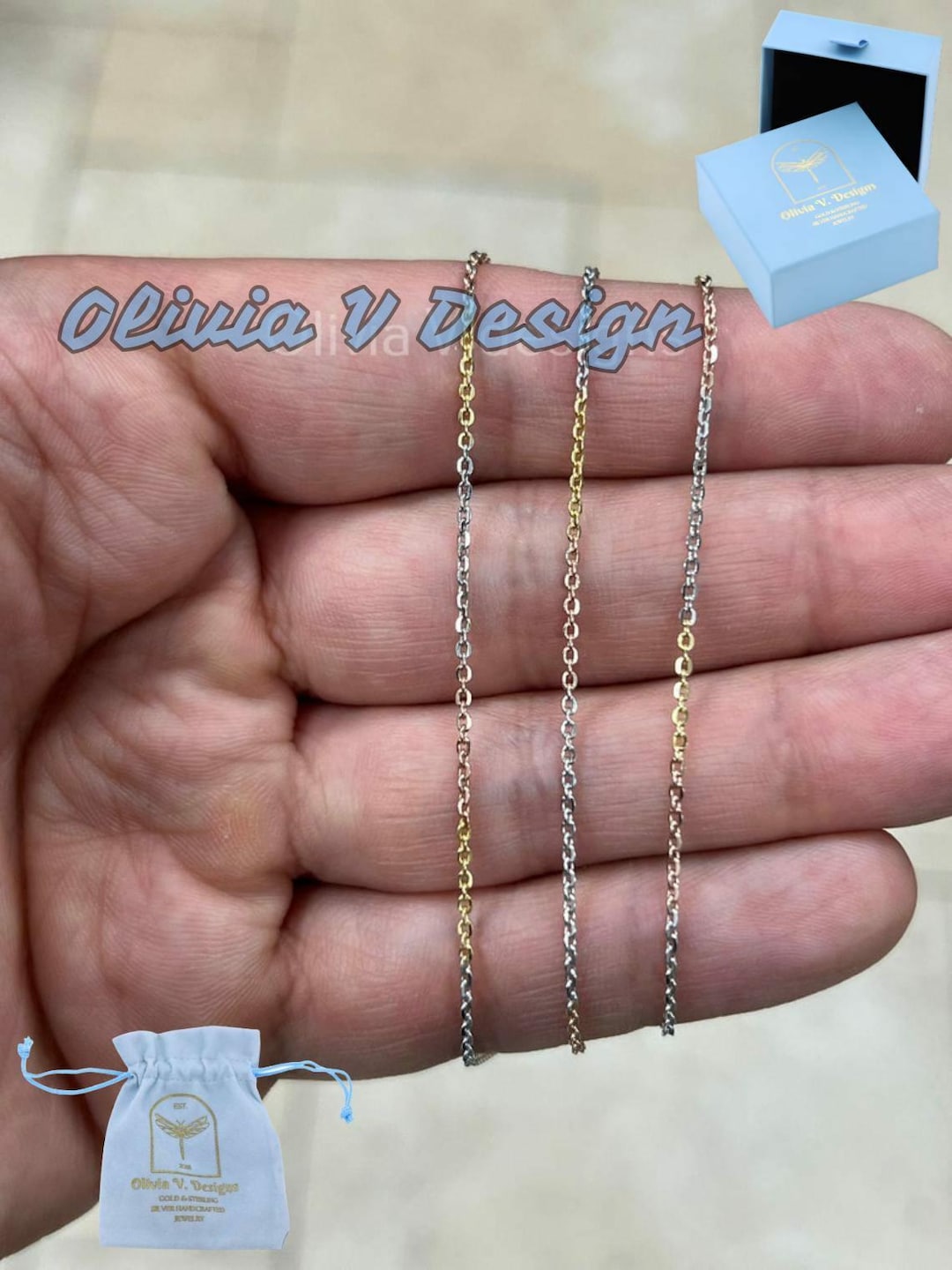 Tri-color Sterling Silver Anchor Chain Necklace: 14k Gold Accents - Etsy