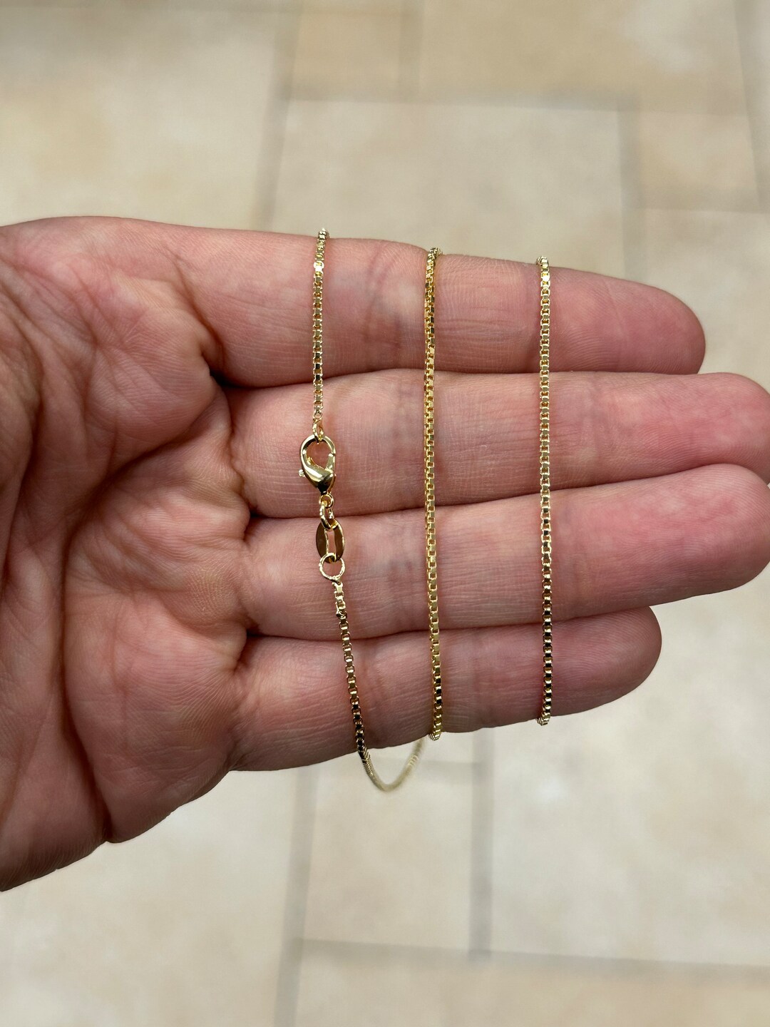 18K Yellow Gold Plated Square Box Gold Chain Necklace 1.2mm for Women ...