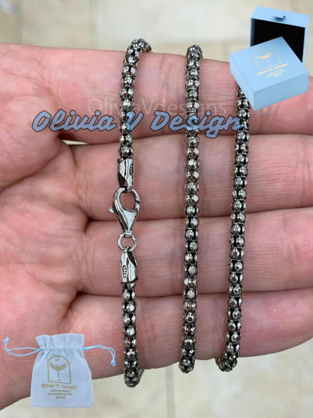 Oxidized Sterling Silver Popcorn Chain 3.5mm: Boho Necklace - Etsy