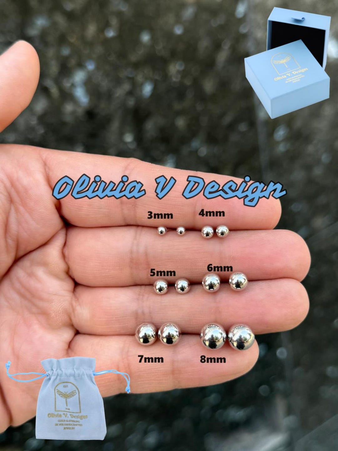 14K White Gold Ball Stud Earrings: 3mm-8mm Sizes - Etsy