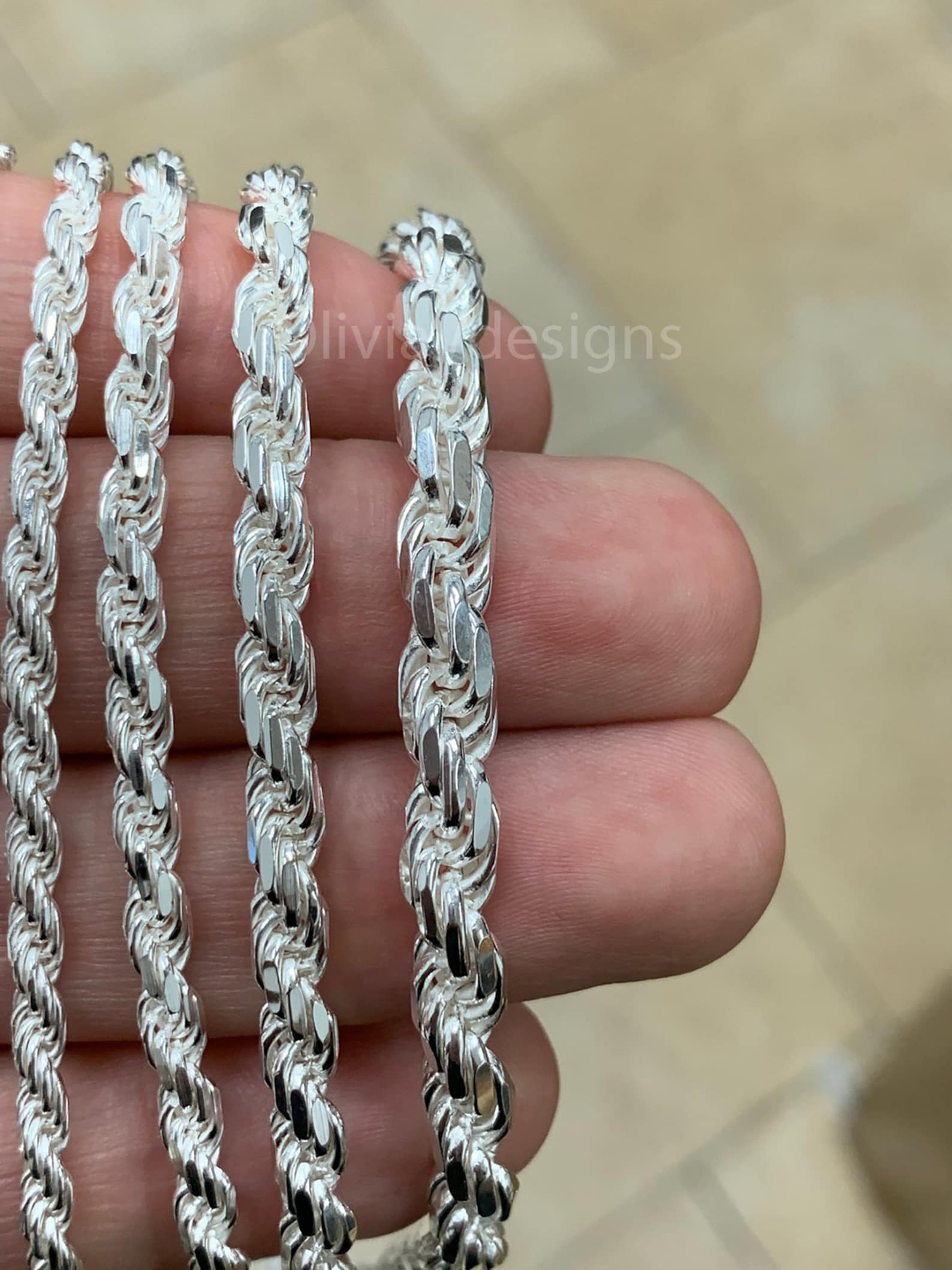 925 Sterling Silver Rope Chain Necklace Italy 1.2mm 1.5mm 2.00mm 2.5mm ...