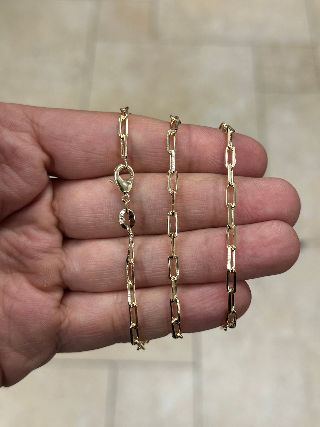 18K Yellow Gold Plated Elongated Link Chain, Paper Clip Necklace ...