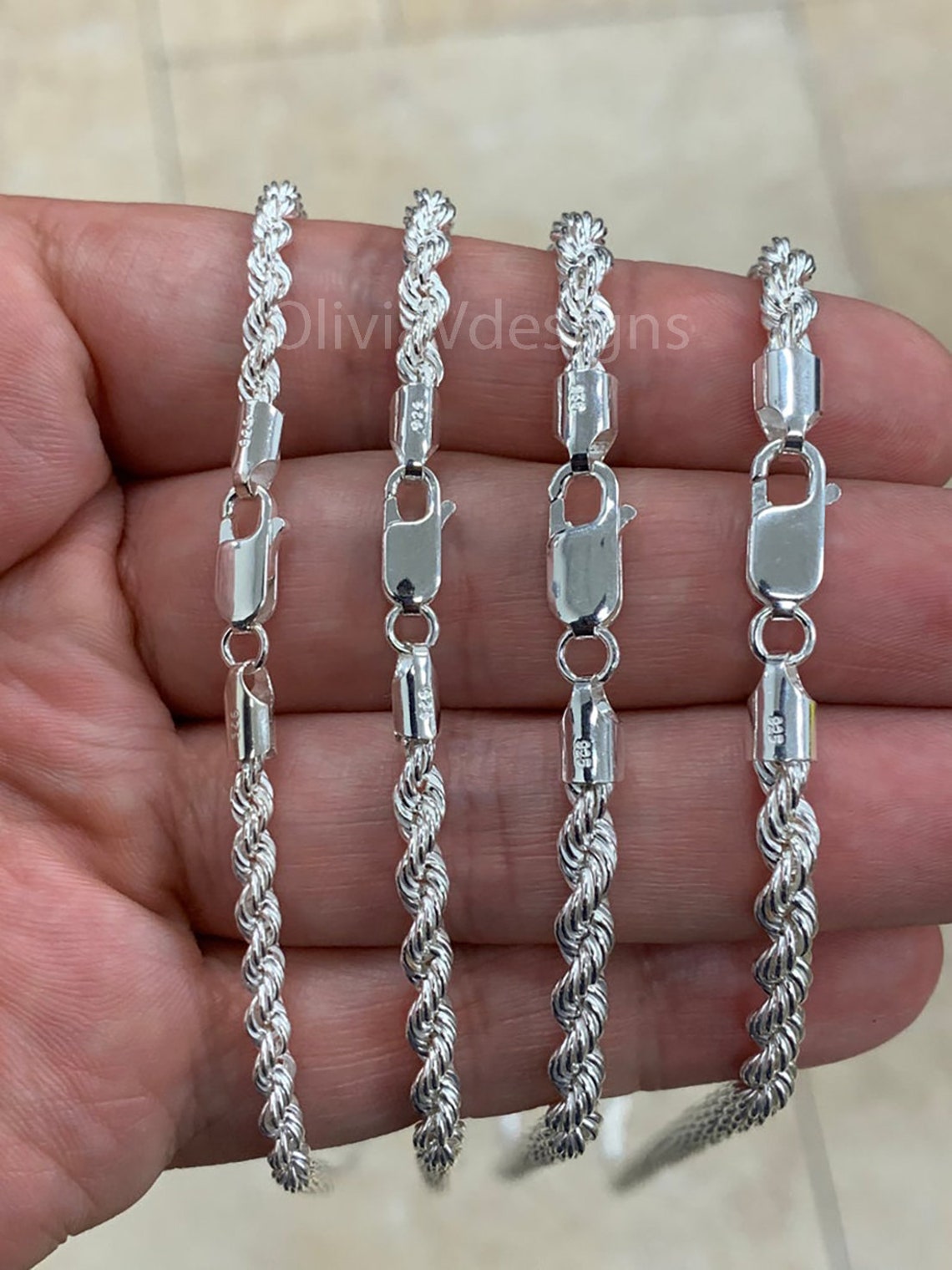 925 Sterling Silver Rope Chain Necklace 3.2mm 4mm 4.5mm 5mm | Etsy